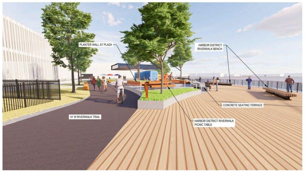 Design plans unveiled for Harbor District Riverwalk project