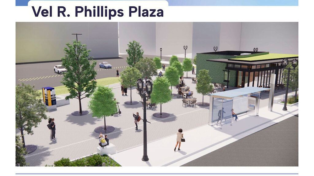 Officials mark funding milestone for Vel R. Phillips Plaza