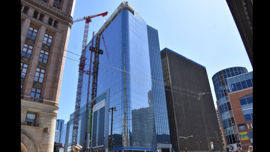 See photos: Installation of BMO Tower's glass exterior slated for ...